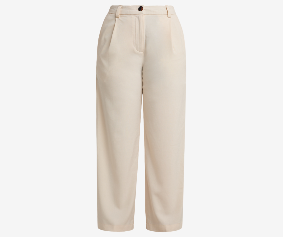 Premium Cream Pleated Wide Leg Trousers | Strides Co